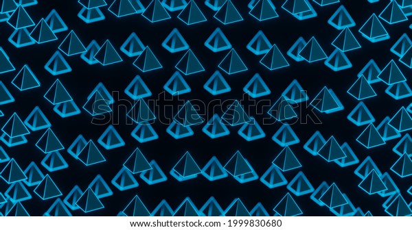 3d Render Background Glowing Blue Pyramids Stock Illustration ...