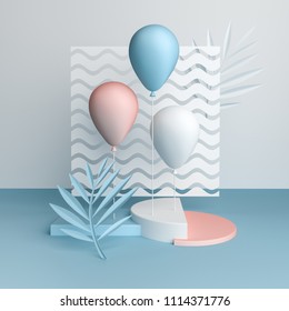 3d Render Balloons On Wavy Background Stock Illustration 1114371776 ...