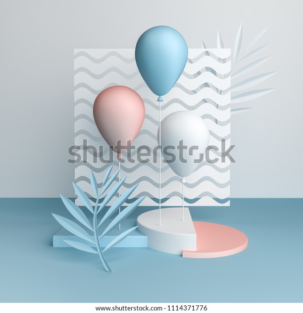 3d Render Balloons On Wavy Background Stock Illustration 1114371776 ...