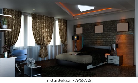 3d Render Bedroom Design Stock Illustration 724557535