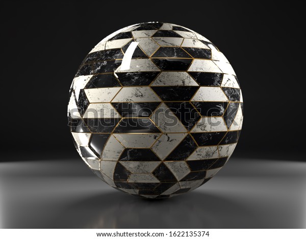 3d Render Black White Tiled Sphere Stock Illustration 1622135374 ...