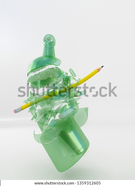 3d Render Bottle Destroy By Pencil Stock Illustration 1359312605 ...
