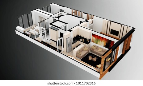 3d Render Building Floor Plan Stock Illustration 1011702316 | Shutterstock