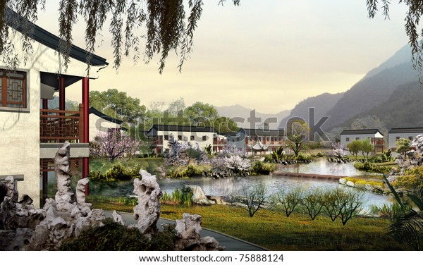 3d Render Building Landscape Stock Illustration 75888124 | Shutterstock