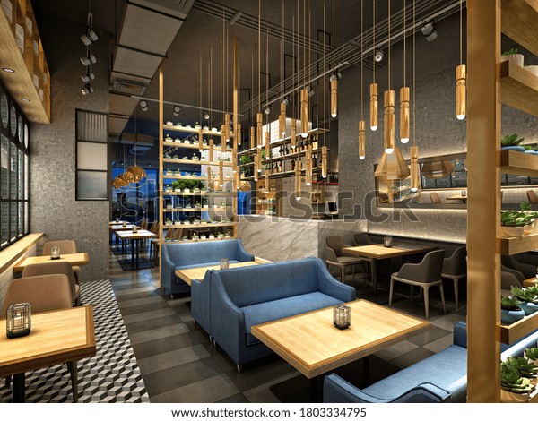 3d Render Cafe Restaurant Interior Stock Illustration 1803334795 ...