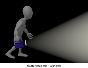 3d Render Cartoon Character Flashlight Stock Illustration 50343406 ...