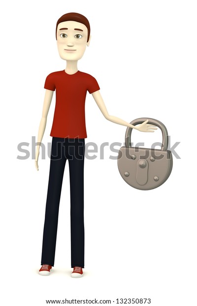 3d Render Cartoon Character Lock Stock Illustration 132350873 ...