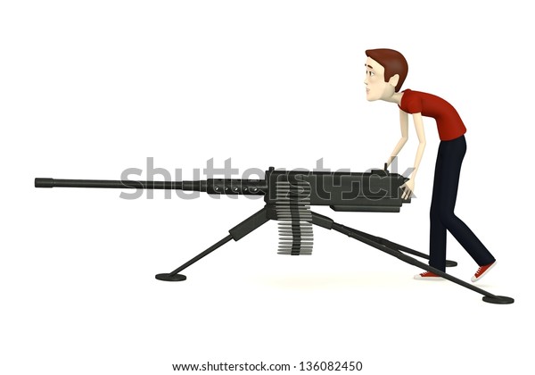 3d Render Cartoon Character Machine Gun Stock Illustration 136082450 ...