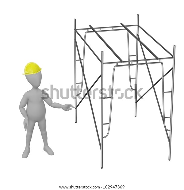 3d Render Cartoon Character On Scaffolding Stock Illustration 102947369 ...