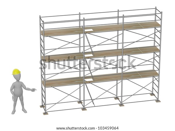 3d Render Cartoon Character On Scaffolding Stock Illustration 103459064 ...