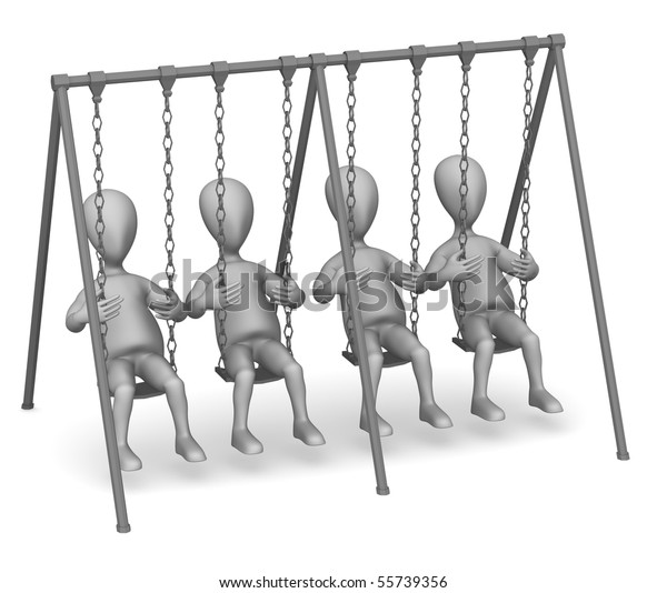 3d Render Cartoon Character Swing Stock Illustration 55739356 ...