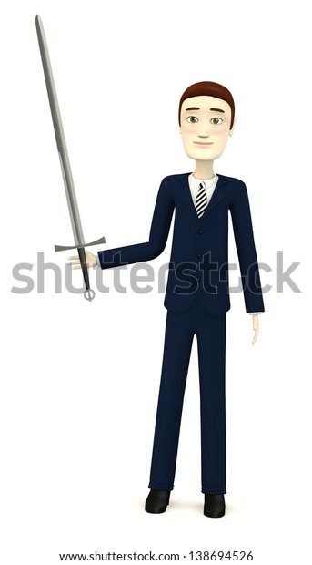 3d Render Cartoon Character Sword Stock Illustration 138694526 ...