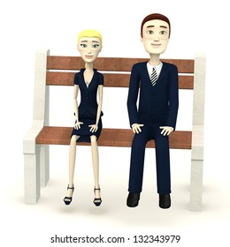 3d Render Cartoon Characters On Bench: стоковая иллюстрация, 132343979 ...