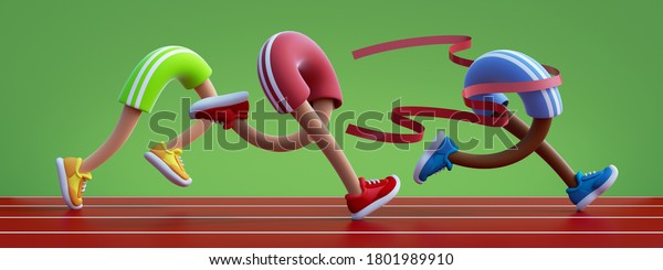 3d Render Cartoon Characters Run Marathon Stock Illustration 1801989910