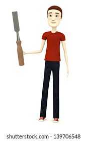 3d Render Cartooon Character Chisel Stock Illustration 139706548 ...