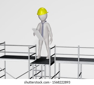 3d Render Working Cartoon Character Scaffold Stock Illustration ...