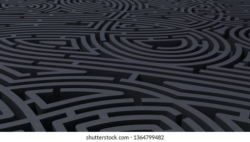 3d Render Complicated Black Maze Abstract Stock Illustration 1364799482 ...
