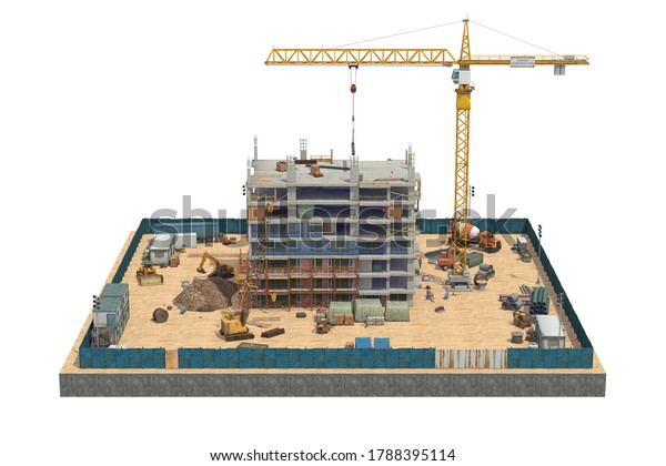 3d Render Construction Building Site Under Stock Illustration 1788395114