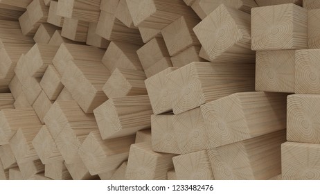 3d Render Construction Timber Beams Planks Stock Illustration ...