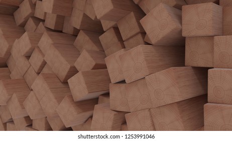 3d Render Construction Timber Beams Planks Stock Illustration ...