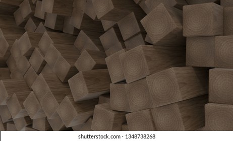 3d Render Construction Timber Beams Planks Stock Illustration ...