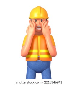 3d Render Construction Worker Surprised Shocked Stock Illustration ...