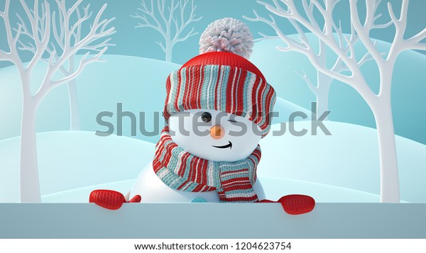 3d Render Cute Snowman Blinking Smiling: ilustrações stock 1204623754 ...