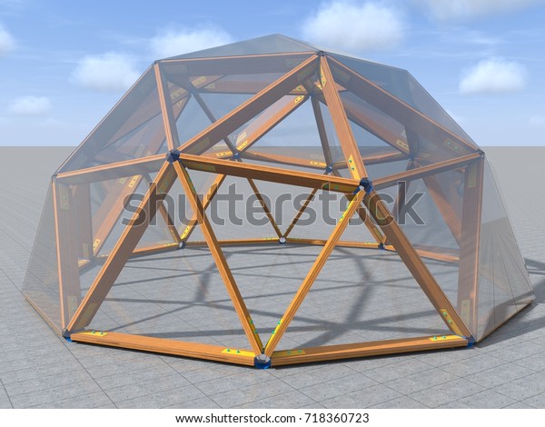 3d Render Design Geodesic Dome Wood Stock Illustration 718360723