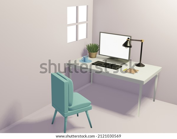 3d Render Desk Space Working Home Stock Illustration 2121030569 ...