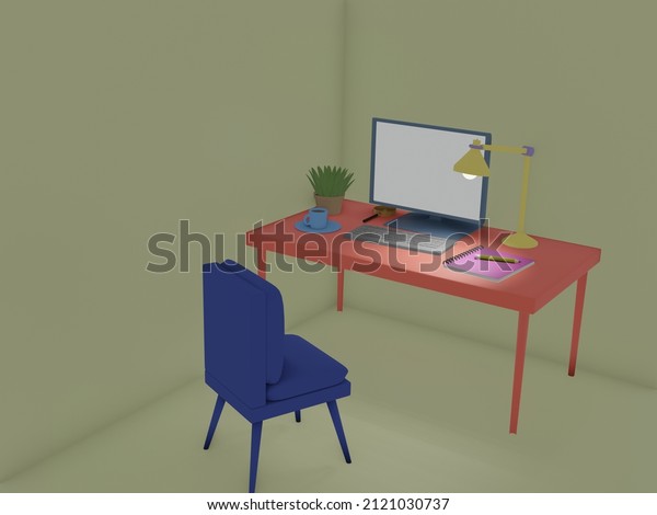 3d Render Desk Space Working Home Stock Illustration 2121030737 ...