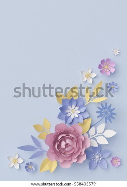 3d Render Digital Illustration Blue Floral Stock Illustration 558403579 ...