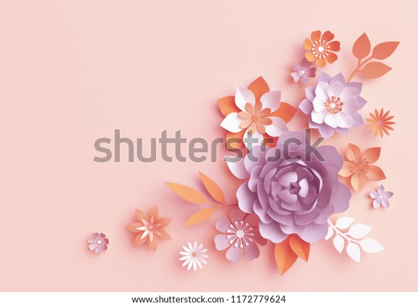 3d Render Fall Paper Flowers Autumn Stock Illustration 1172779624