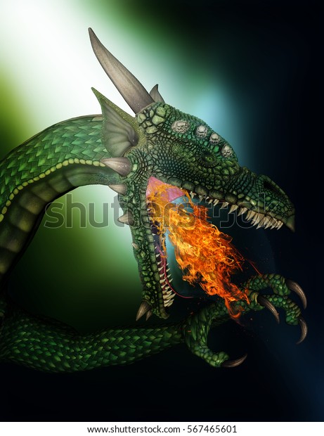 3d Render Fire Breathing Fantasy Dragon Stock Illustration 567465601 ...
