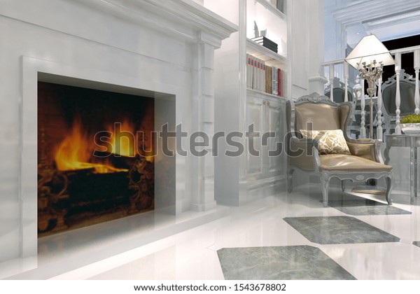 3d Render Fireplace House Stock Illustration 1543678802