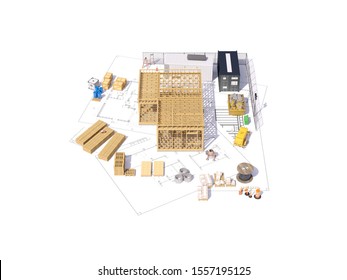 3d Render Frame Building Concept Detailed Stock Illustration 1557195134