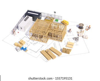 3d Render Frame Building Concept Detailed Stock Illustration 1557195134