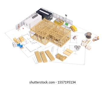 3d Render Frame Building Concept Detailed Stock Illustration 1557195134