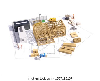 3d Render Frame Building Concept Detailed Stock Illustration 1557195137 ...