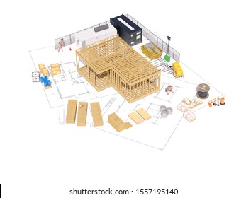 3d Render Frame Building Concept Detailed Stock Illustration 1557195134