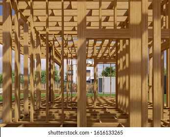 3d Render Frame Building Under Construction Stock Illustration ...