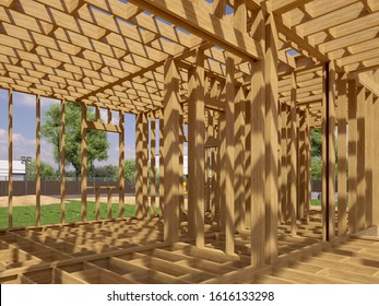 3d Render Frame Building Under Construction Stock Illustration ...