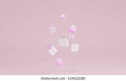 3d Render Gift Box Floating Basket Stock Illustration 2196222285 ...