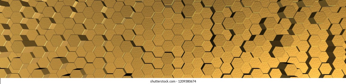 3d Render Gold Hexagons Background Widescreen Stock Illustration ...