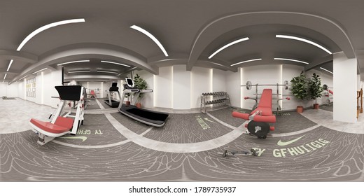 3d Render Gym Interior Panoramic View Stock Illustration 1789735937 ...