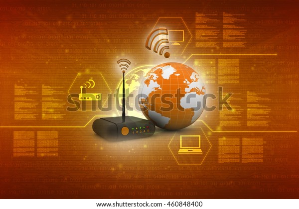 3d Render Home Wifi Network Internet Stock Illustration 460848400