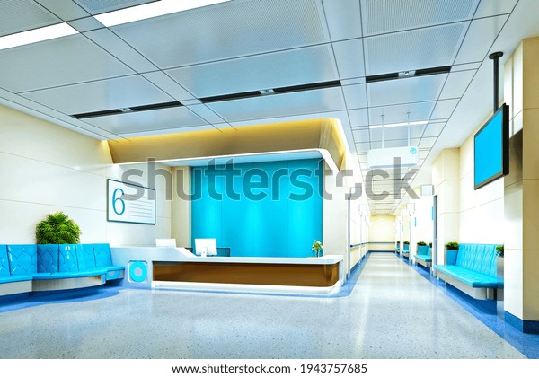 3d Render Hospital Interior Reception Lobby Stock Illustration ...