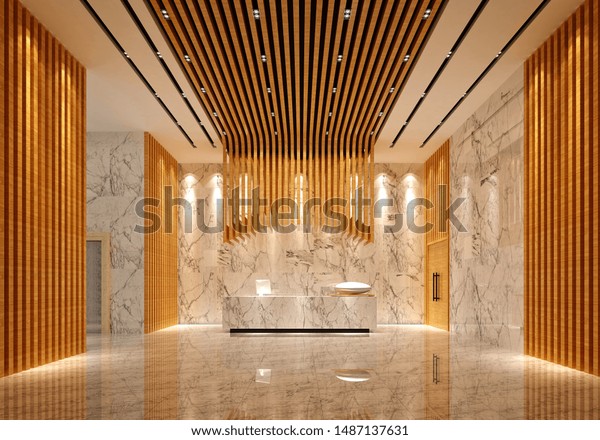 3d Render Hotel Reception Hall: ilustración de stock 1487137631 ...