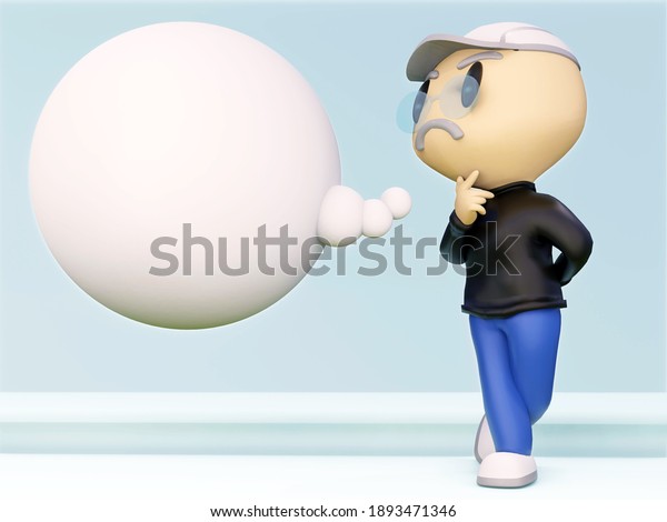 3d Render Illustration Cartoon Character Thinker Stock Illustration ...