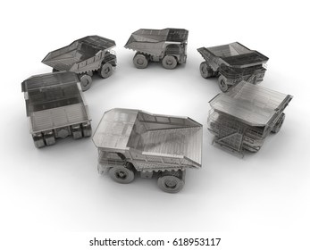 3d Render Illustration Mining Trucks Circular Stock Illustration ...
