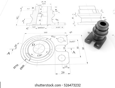 3d Render Illustration Technical Drawing Mechanical Stock Illustration ...